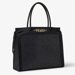 Fendi Magic Shopper Large Black Embroidered Fabric Shopper With Mirrors